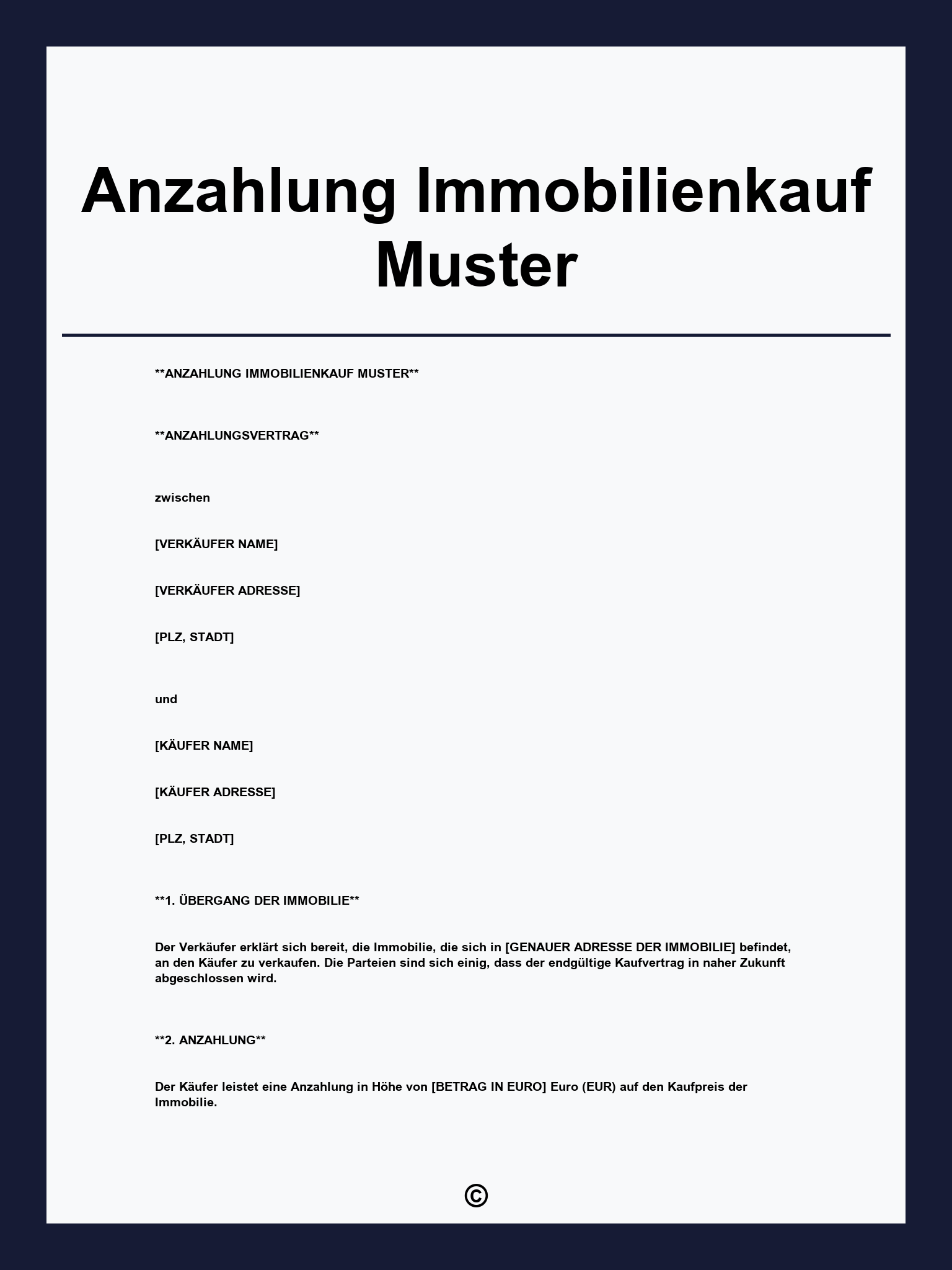 Anzahlung Immobilienkauf Muster