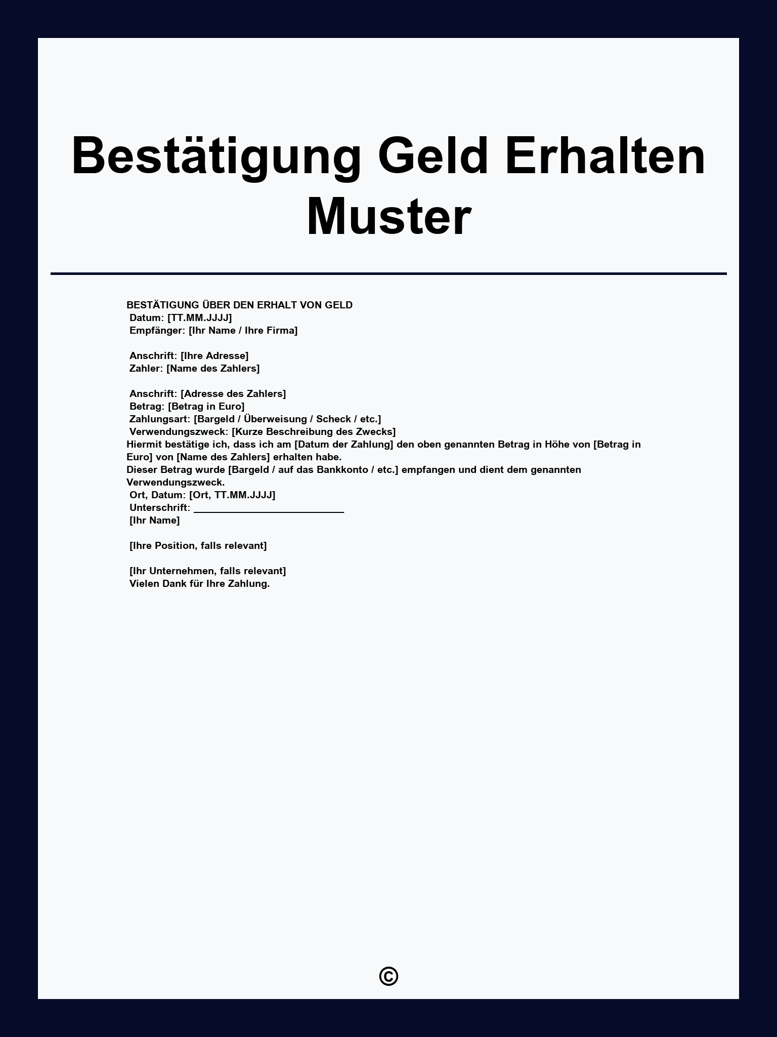 Bestätigung Geld Erhalten Muster