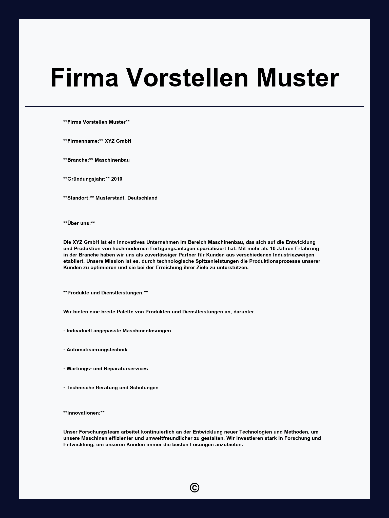 Firma Vorstellen Muster