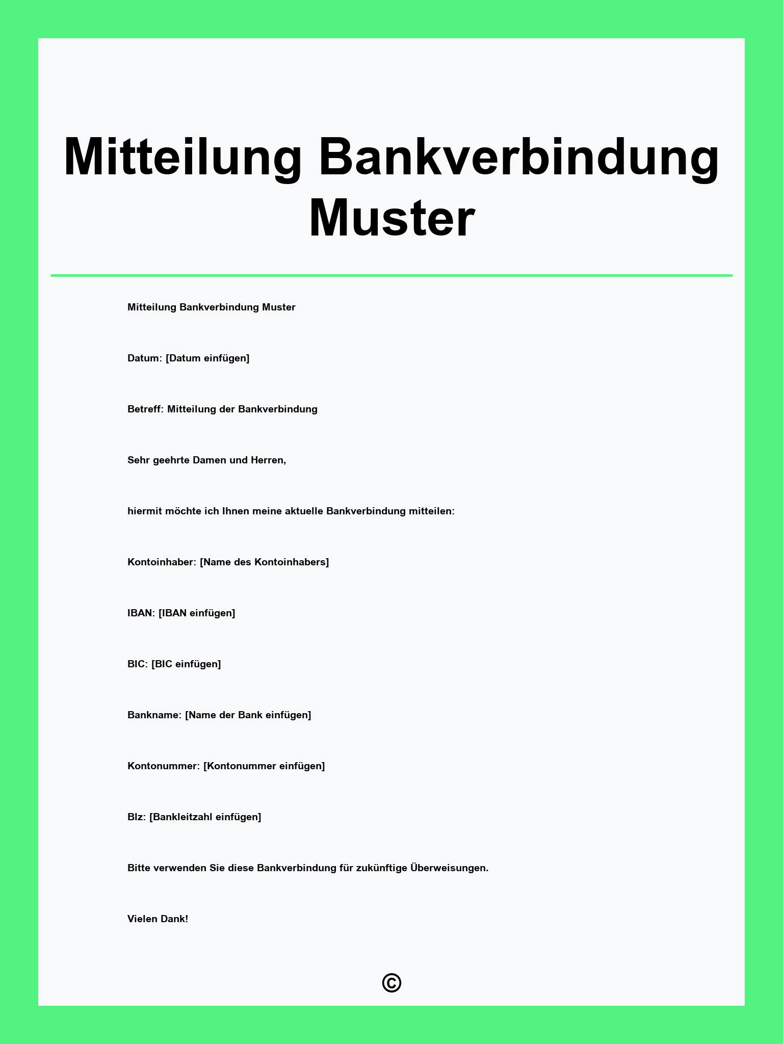 Mitteilung Bankverbindung Muster