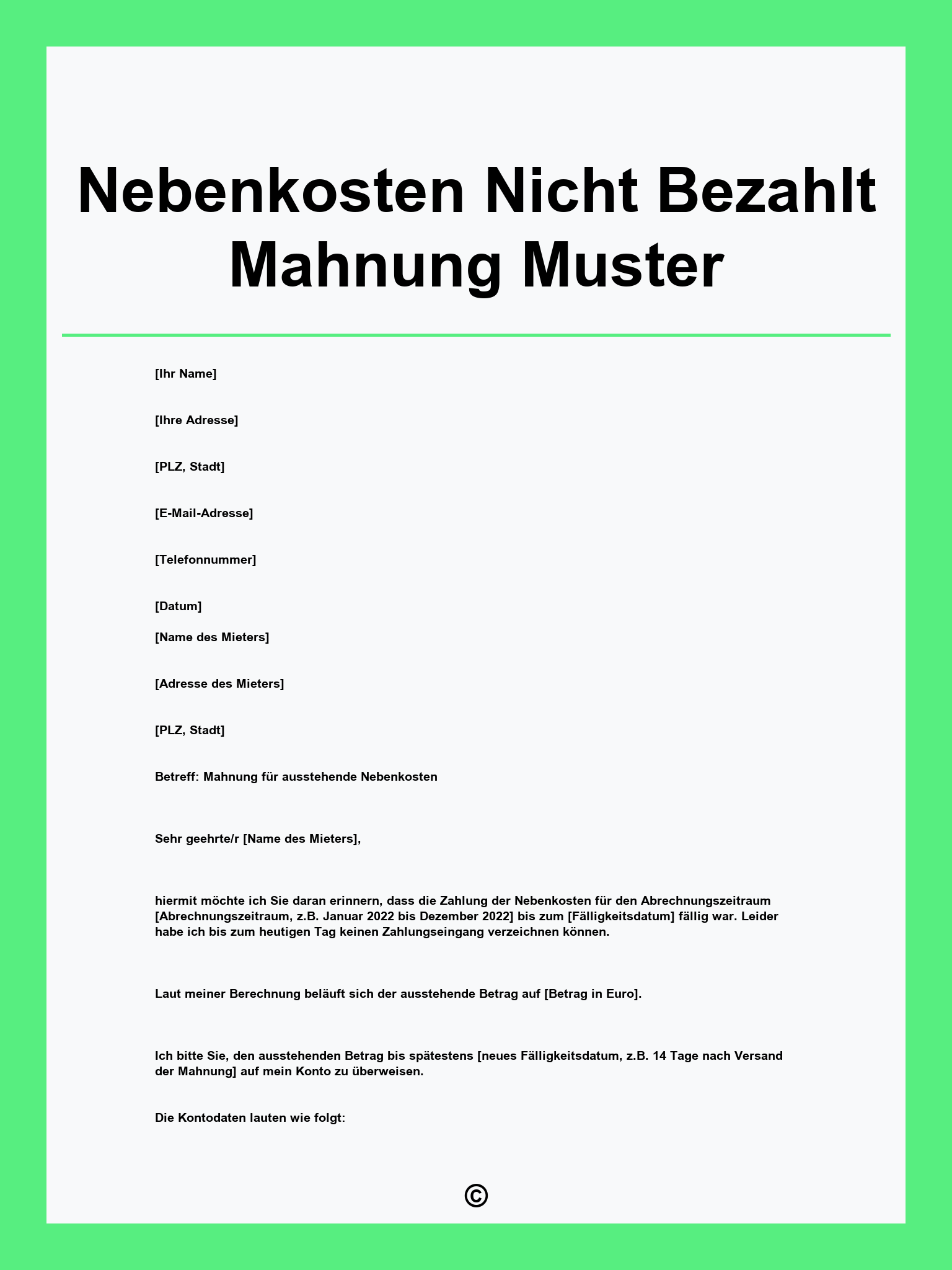 Nebenkosten Nicht Bezahlt Mahnung Muster