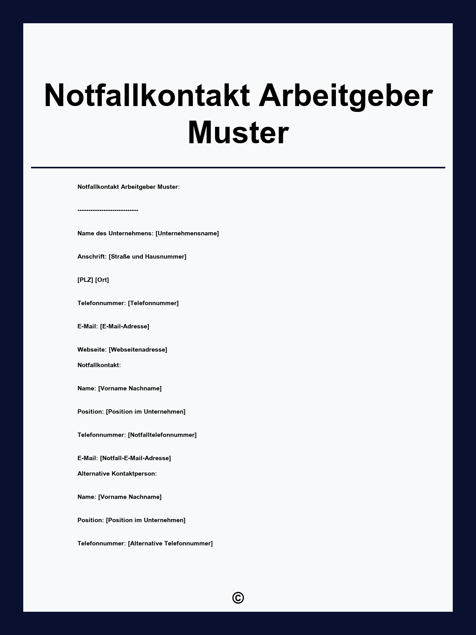 Notfallkontakt Arbeitgeber Muster