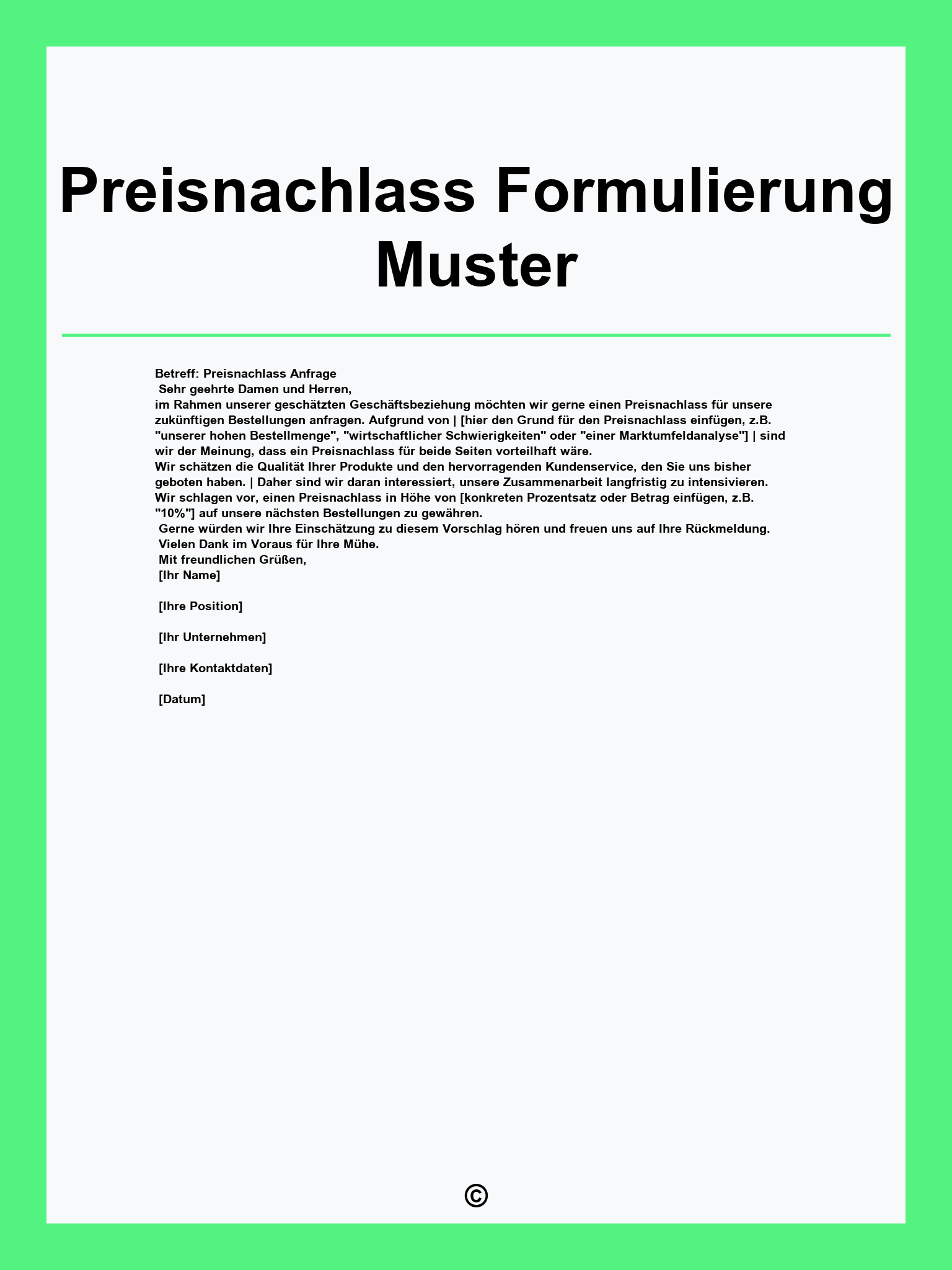Preisnachlass Formulierung Muster